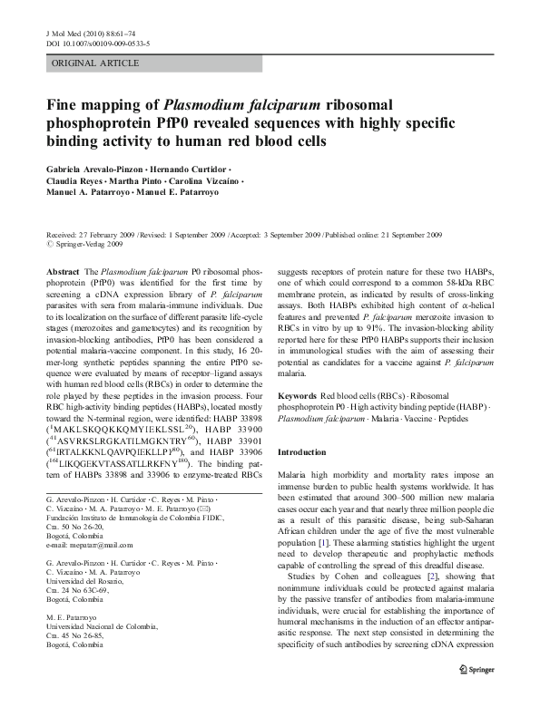 (PDF) Fine mapping of Plasmodium falciparum ribosomal phosphoprotein ...
