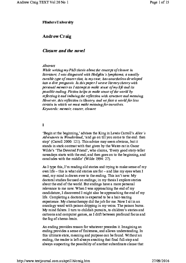 (PDF) Closure and the novel | Andrew Craig - Academia.edu