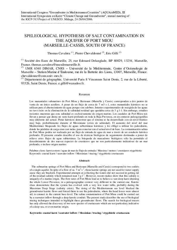 (PDF) Speleological hypothesis of salt contamination in the aquifer of ...