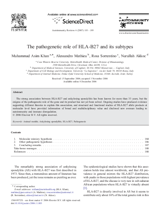 (PDF) The pathogenetic role of HLA-B27 and its subtypes