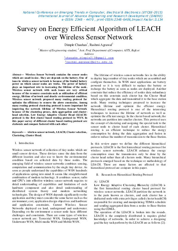 (PDF) Survey on Energy Efficient Algorithm of LEACH over Wireless Sensor Network