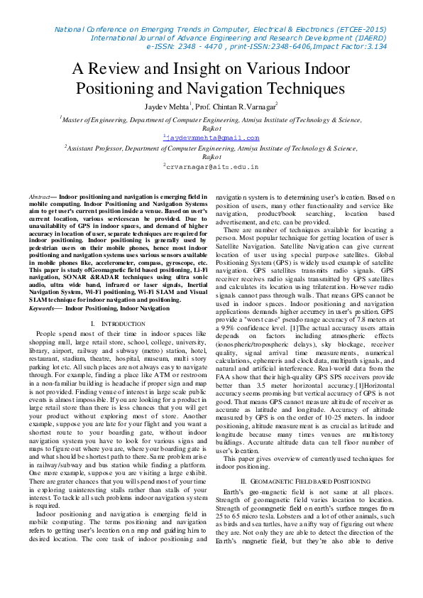 (PDF) A Review and Insight on Various Indoor Positioning and Navigation ...