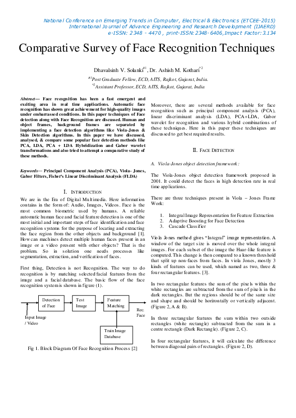 Pdf Comparative Survey Of Face Recognition Techniques Editor Ijaerd