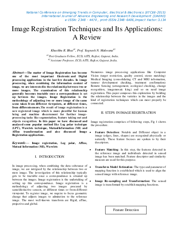 (PDF) Image Registration Techniques and Its Applications: A Review
