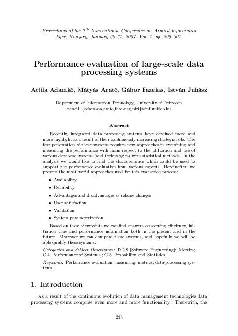 (PDF) Performance evaluation of large-scale data processing systems