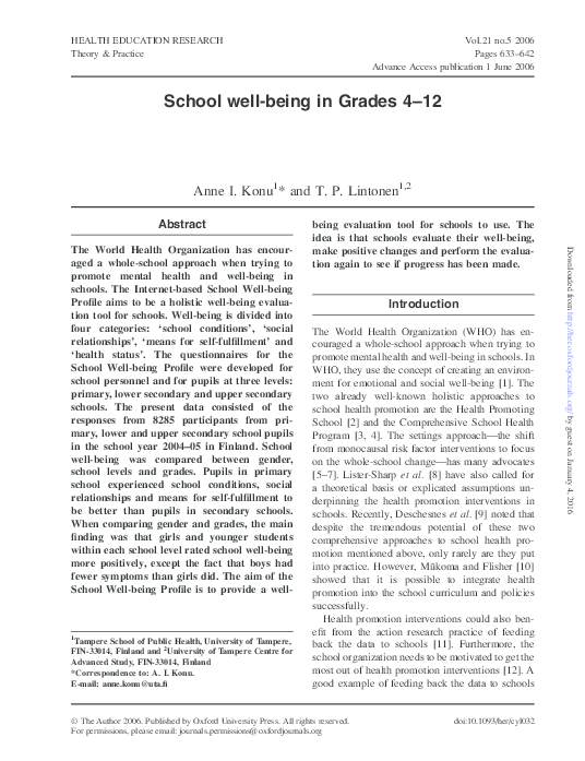 (PDF) School well-being in Grades 4-12