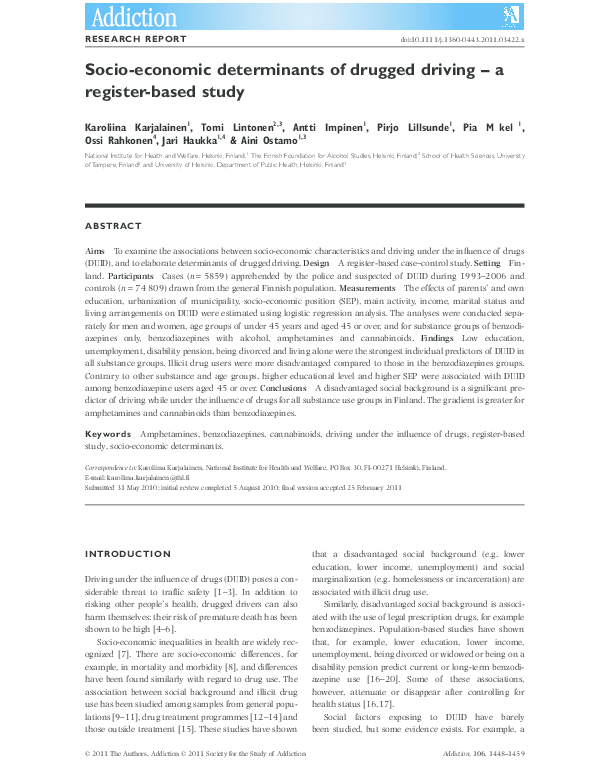 (PDF) Socio-economic determinants of drugged driving - a register-based study