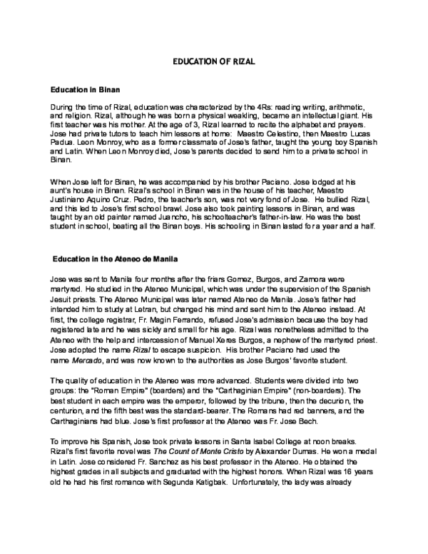 (DOC) EDUCATION OF RIZAL