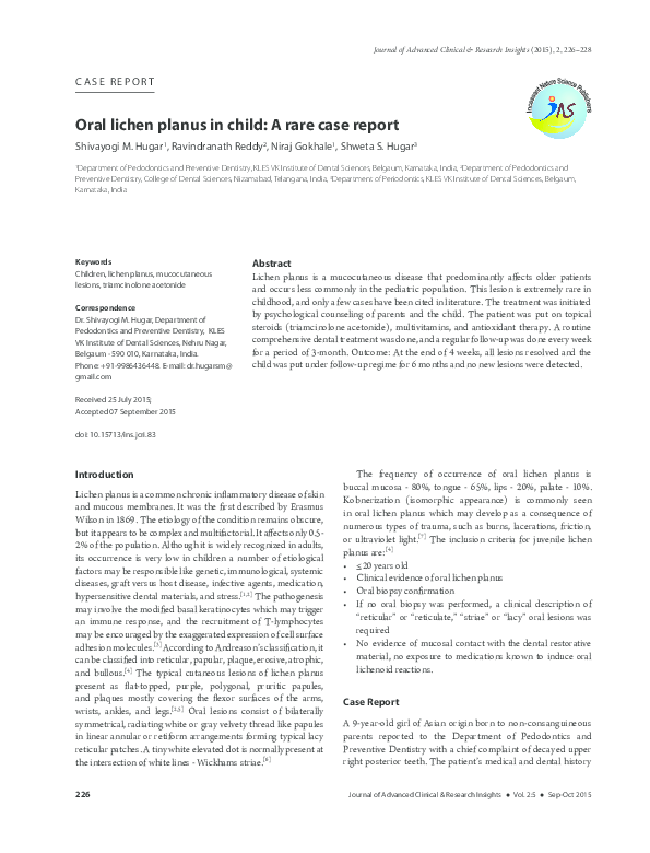 (PDF) Oral lichen planus in child: A rare case report