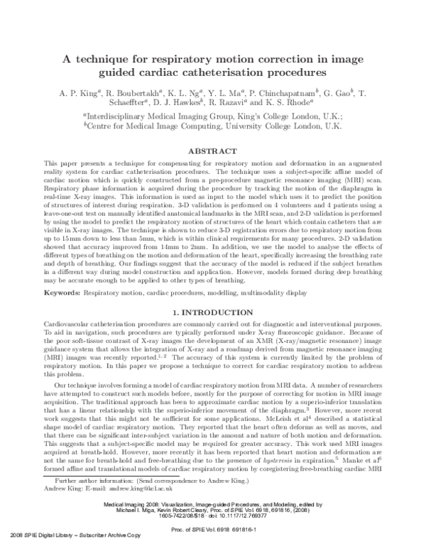 (PDF) A technique for respiratory motion correction in image guided cardiac catheterisation ...