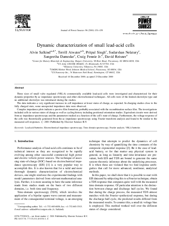 (PDF) Dynamic characterization of small lead-acid cells