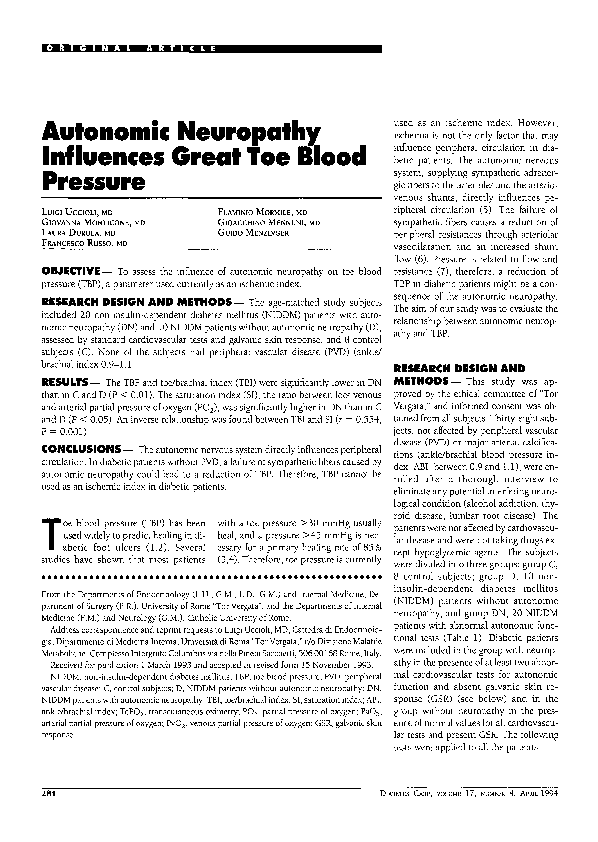 (PDF) Autonomic neuropathy influences great toe blood pressure