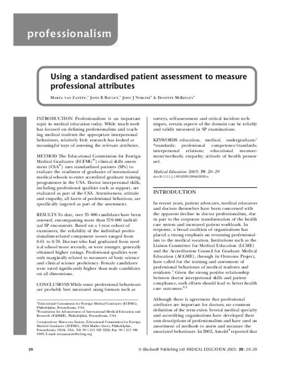 (PDF) Using a standardised patient assessment to measure professional ...