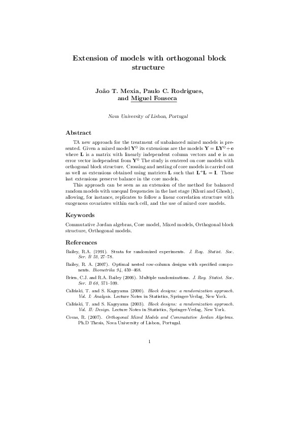 (PDF) Extension of models with orthogonal block structure