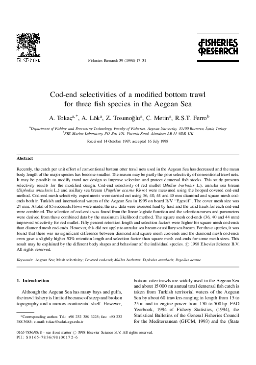 (PDF) Cod-end selectivities of a modified bottom trawl for three fish ...