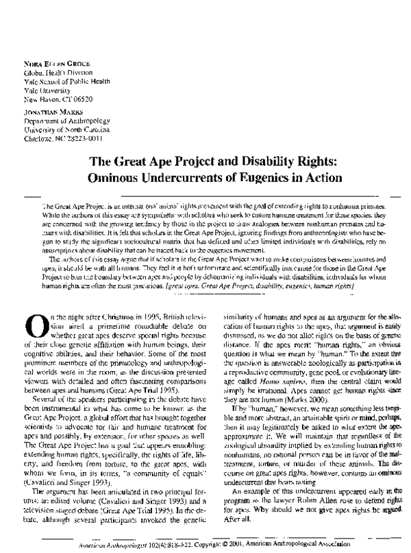 (PDF) The Great Ape Project and Disability Rights: Ominous ...