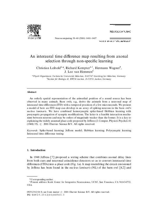 (PDF) An interaural time difference map resulting from axonal selection ...