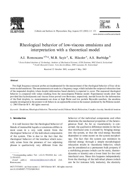 (PDF) Rheological behavior of low-viscous emulsions and interpretation ...