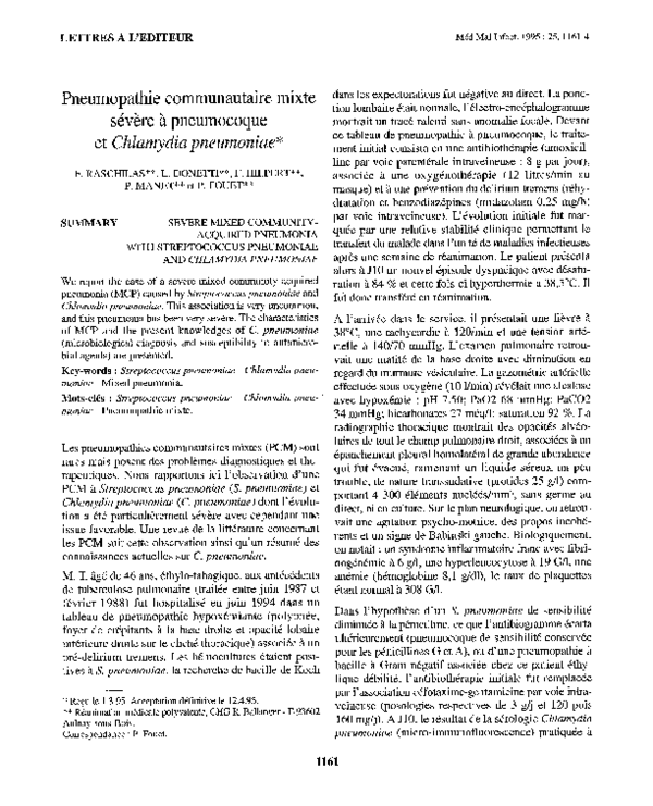 (PDF) Pneumopathie communautaire mixte sévère à pneumocoque et ...