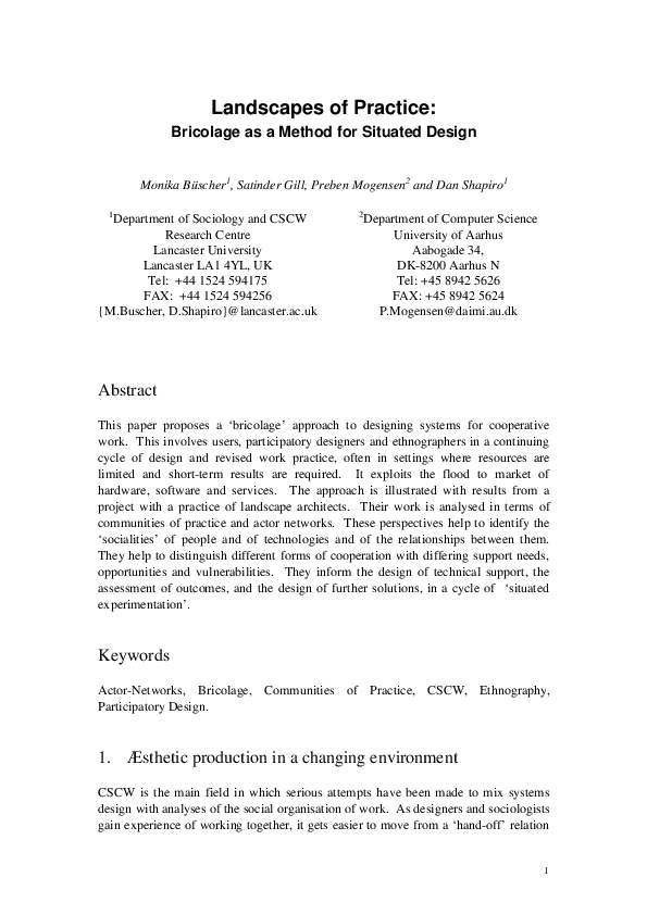 (PDF) Landscapes of Practice: Bricolage as a Method for Situated Design