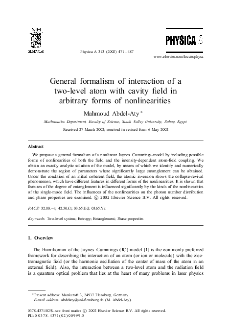(PDF) General formalism of interaction of a two-level atom with cavity field in arbitrary forms ...