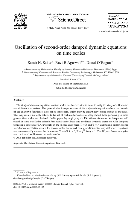 Pdf Oscillation Of Second Order Damped Dynamic Equations On Time Scales