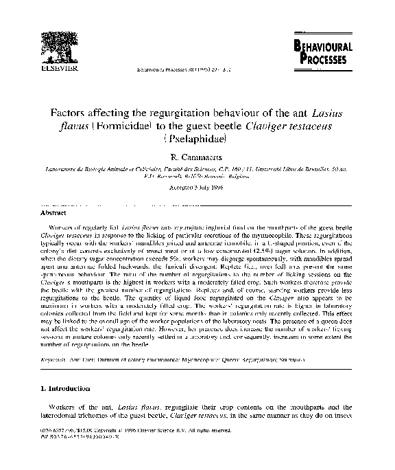 (PDF) Factors affecting the regurgitation behaviour of the ant Lasius ...