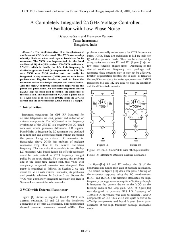 (PDF) A Completely Integrated 2.7GHz Voltage Controlled Oscillator with Low Phase Noise
