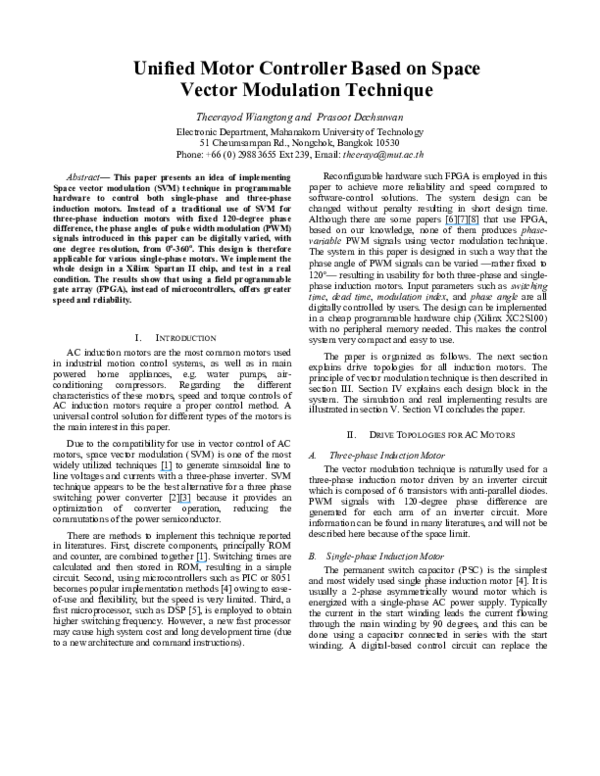 (PDF) Unified motor controller based on space vector modulation technique