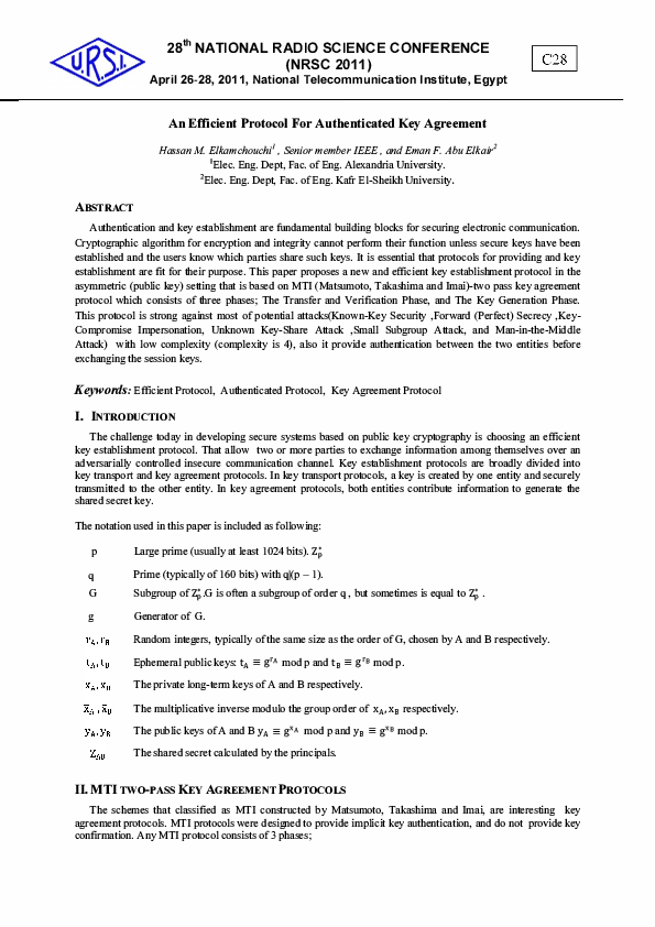 (PDF) An Efficient Protocol for Authenticated Key Agreement
