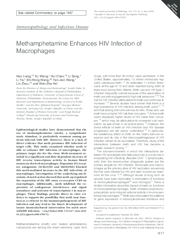 (PDF) Methamphetamine Enhances HIV Infection of Macrophages