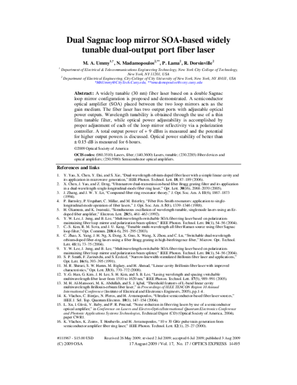 Pdf Dual Sagnac Loop Mirror Soa Based Widely Tunable Dual Output Port