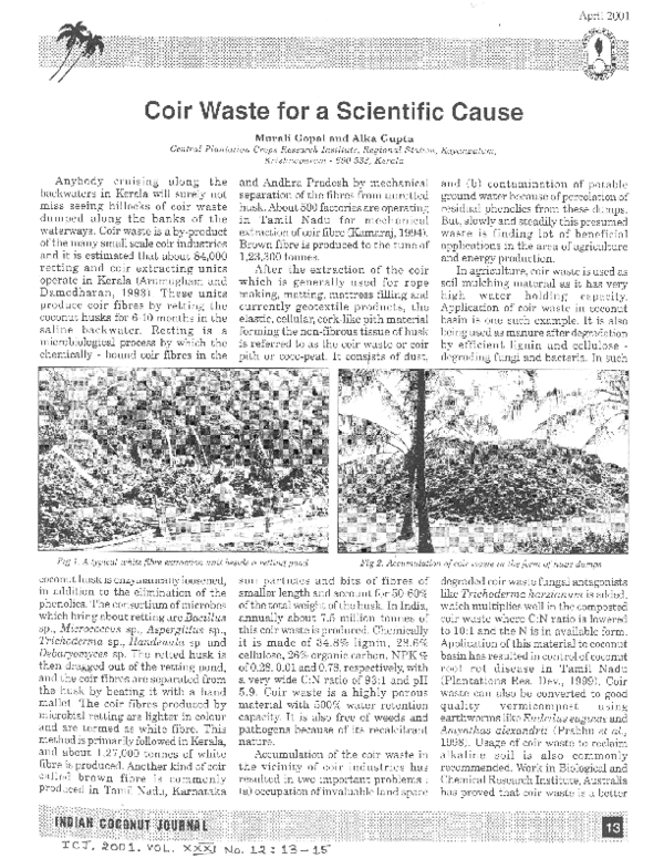 (PDF) Coir waste for a scientific cause