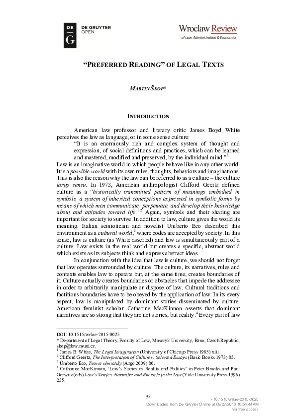 (PDF) " PREFERRED READING " OF LEGAL TEXTS