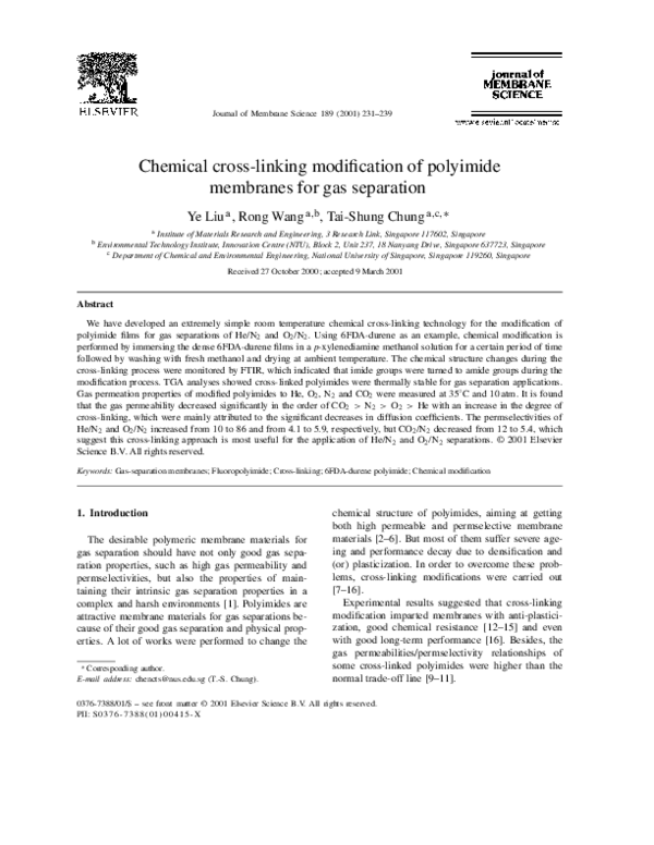 (PDF) Chemical cross-linking modification of polyimide membranes for ...