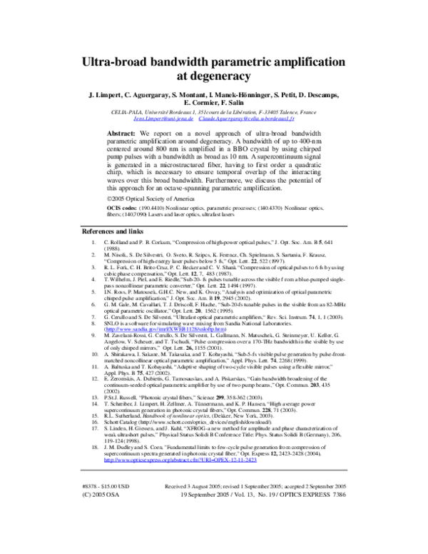Pdf Ultra Broad Bandwidth Parametric Amplification At Degeneracy