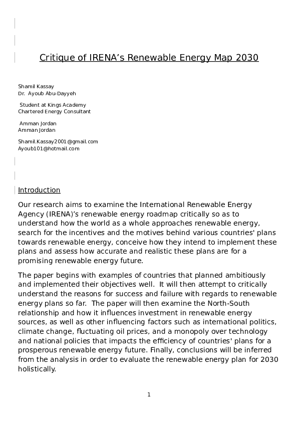 (DOC) IRENA 2030 RE map Critique | Ayoub I Abu Dayyeh - Academia.edu