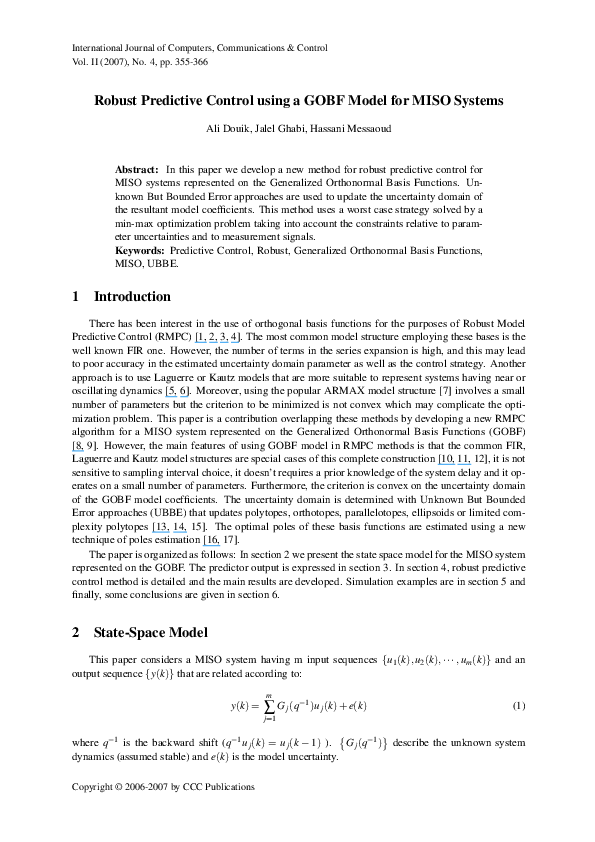 (PDF) Robust Predictive Control using a GOBF Model for MISO Systems
