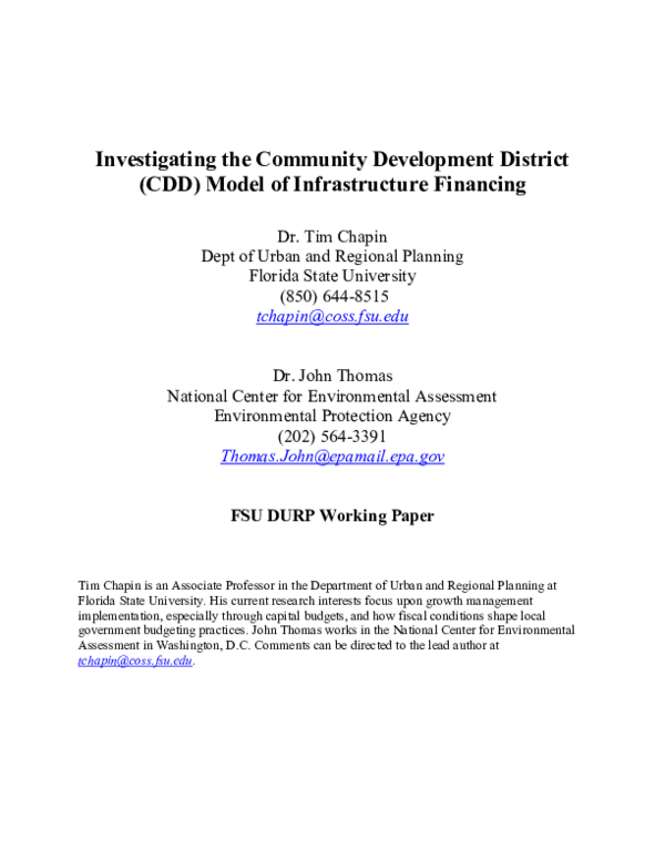 (PDF) Investigating the Community Development District (CDD) Model of ...