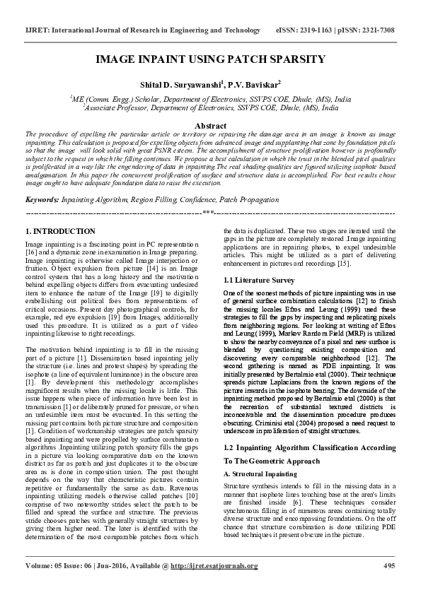 (PDF) A modified patch propagation-based image inpainting using patch sparsity | Nezam Mahdavi ...