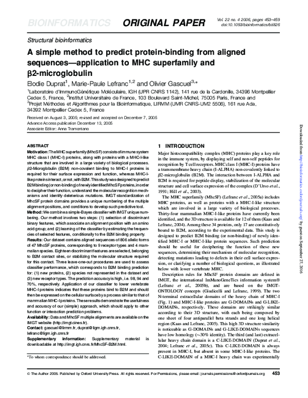 (PDF) Predicting B2M Binding in MHC Superfamily Proteins