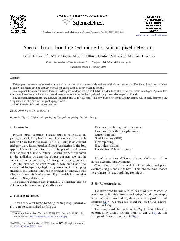 (PDF) Special bump bonding technique for silicon pixel detectors