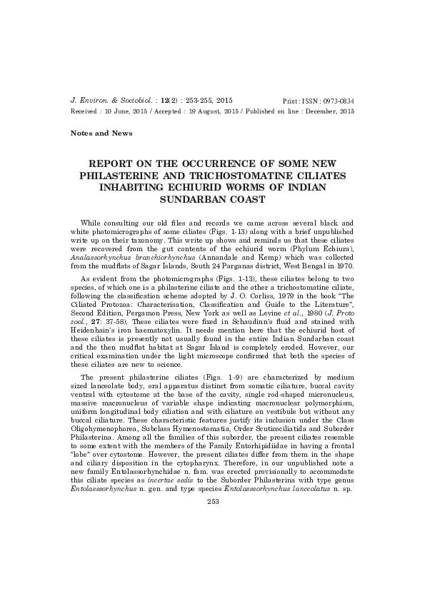 (PDF) Notes and News REPORT ON THE OCCURRENCE OF SOME NEW PHILASTERINE ...