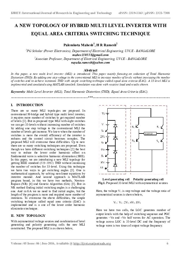 (PDF) A NEW TOPOLOGY OF HYBRID MULTI LEVEL INVERTER WITH EQUAL AREA ...