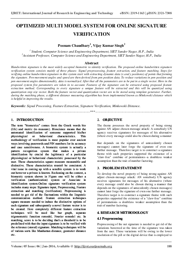 (PDF) OPTIMIZED MULTI MODEL SYSTEM FOR ONLINE SIGNATURE VERIFICATION