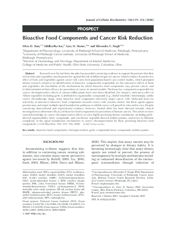 (PDF) Bioactive food components and cancer risk reduction