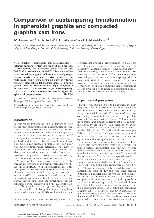 (PDF) Comparison of austempering transformation in spheroidal graphite ...