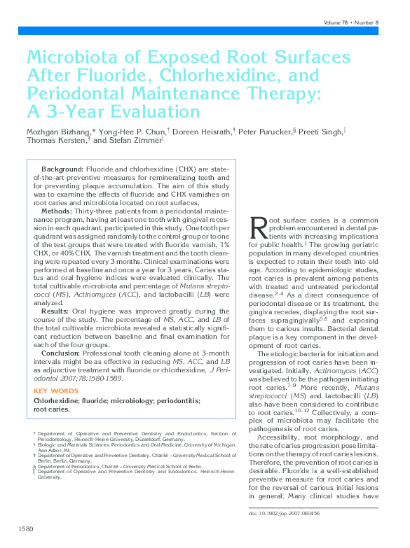 (PDF) Microbiota of Exposed Root Surfaces After Fluoride, Chlorhexidine ...