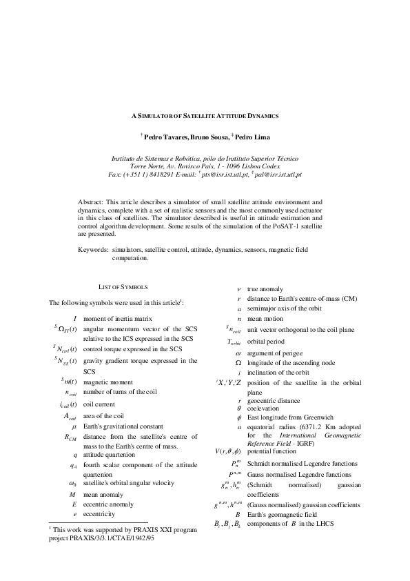 Pdf A Simulator Of Satellite Attitude Dynamics