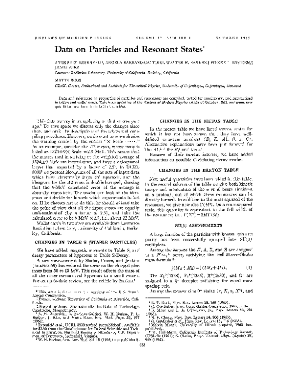 (PDF) Data on Particles and Resonant States